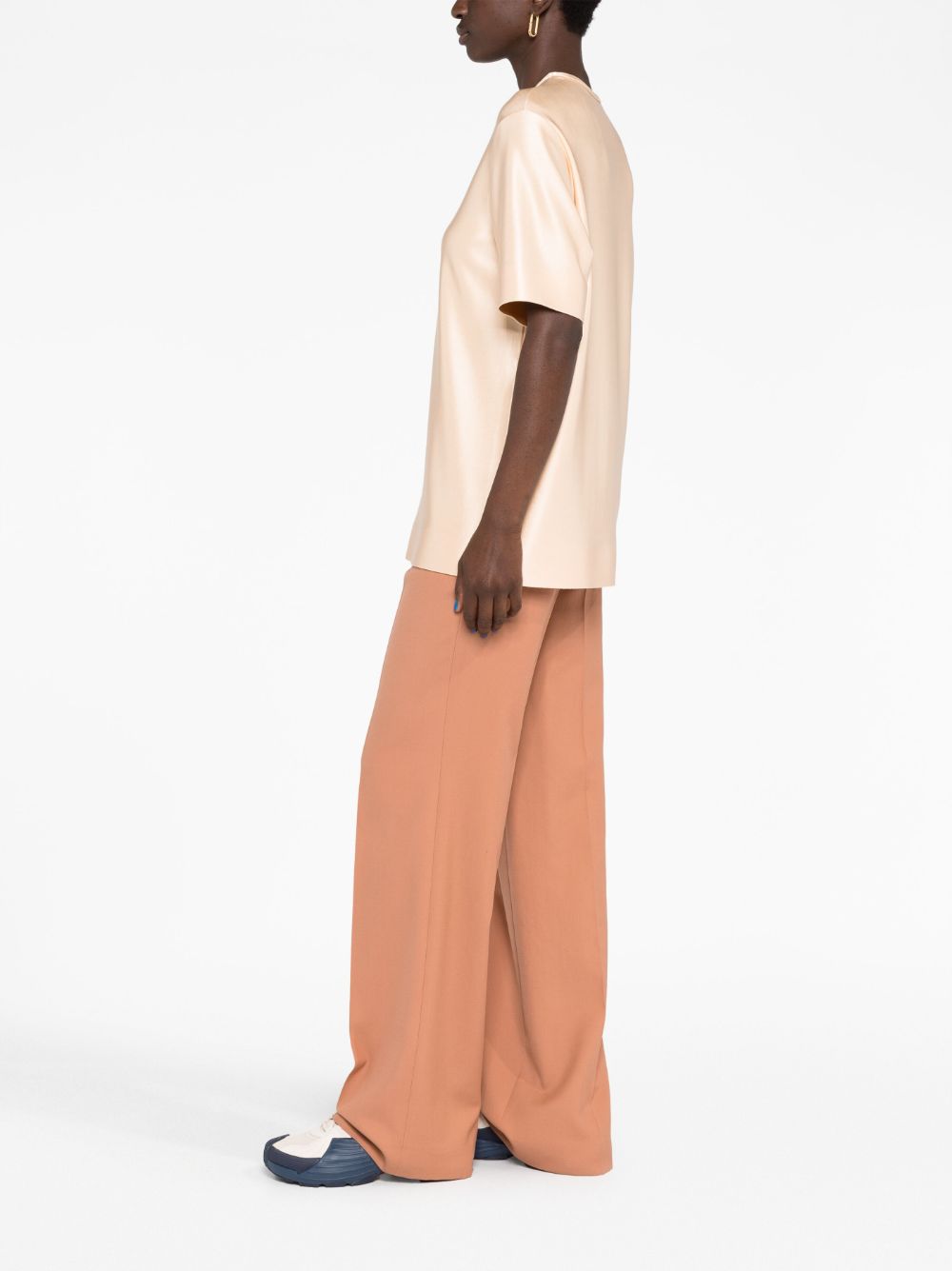 Beige crew-neck satin-finish T-shirt - women - JIL SANDER Beige crew-neck satin-finish T-shirt - women - JIL SANDER